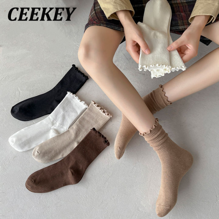 CEEKEY ถุงเท้าลูกไม้ฤดูหนาวระดับกลางสำหรับผู้หญิง | Lazada.co.th