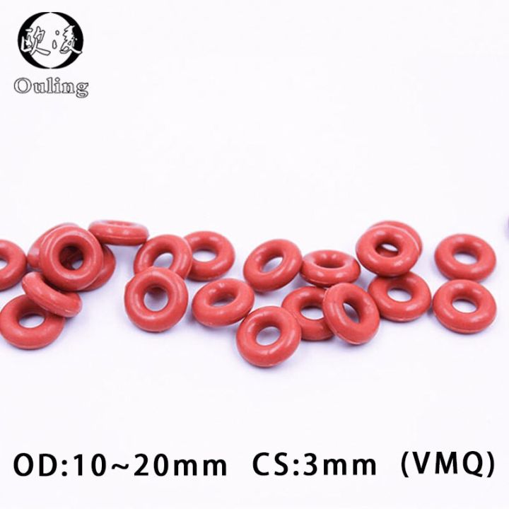 10 PCS / Lot Red Silicone Ring VMQ O Ring 3mm Thickness OD 10/11/12/13 ...