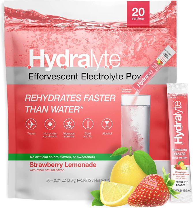 Hydralyte Electrolyte Powder Packets | Strawberry Lemonade Hydration ...