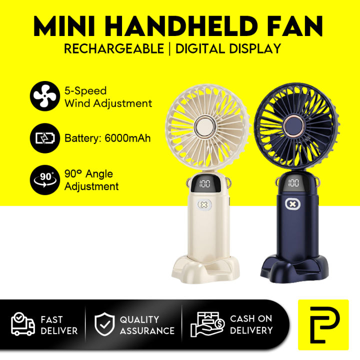 DS18 6000mAh Electric Mini Fan Foldable Hand-Held Cooling Fan 5 Speed ...