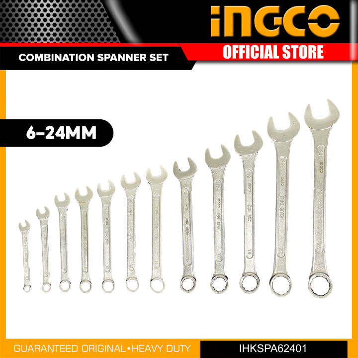 [MALL EXCLUSIVE] Ingco IHKSPA62401 12pcs Combination Spanner Set 6-24mm CR-V [CSS] | Lazada PH