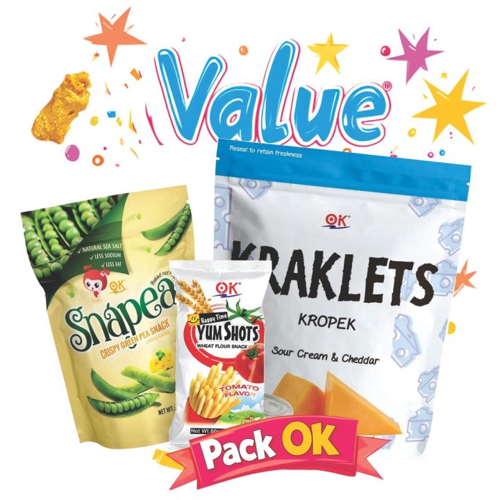 OK Snack [3in1] 320g Kraklets with Snapea and Yumshot Super Valued Pack ...