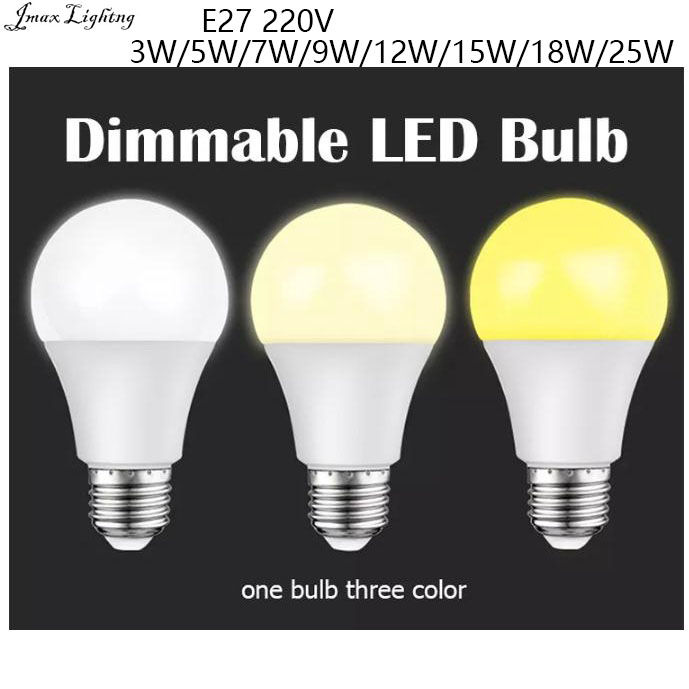 Jmax E27 Tri Color Bulb 5w 7w 9w 12w 15w 18w 25w Warm White Bulb Energy-Saving LED Bulb Bright ...