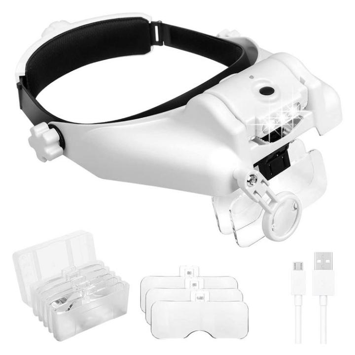 LED Illuminated Headband Magnifier Rechargeable Head Mount Magnifier ...