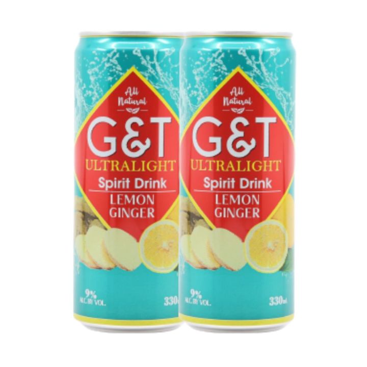 G&T All Natural Ultralight Spirit Drink Ultralight Lemon Ginger 330ml ...