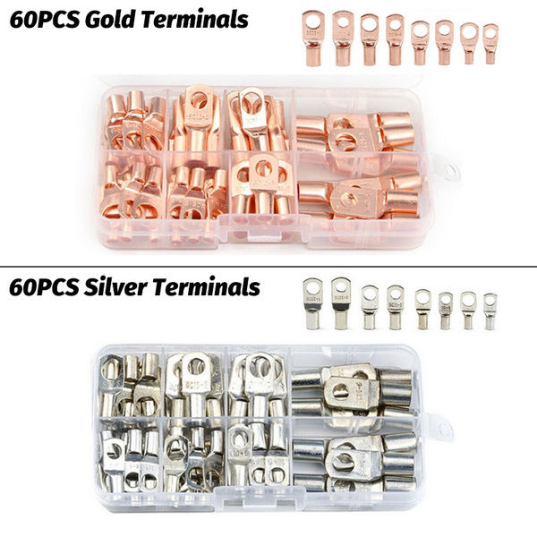 60PCS Electrical Cable Lug Wire Eyelet Copper Ring Terminals Connectors ...