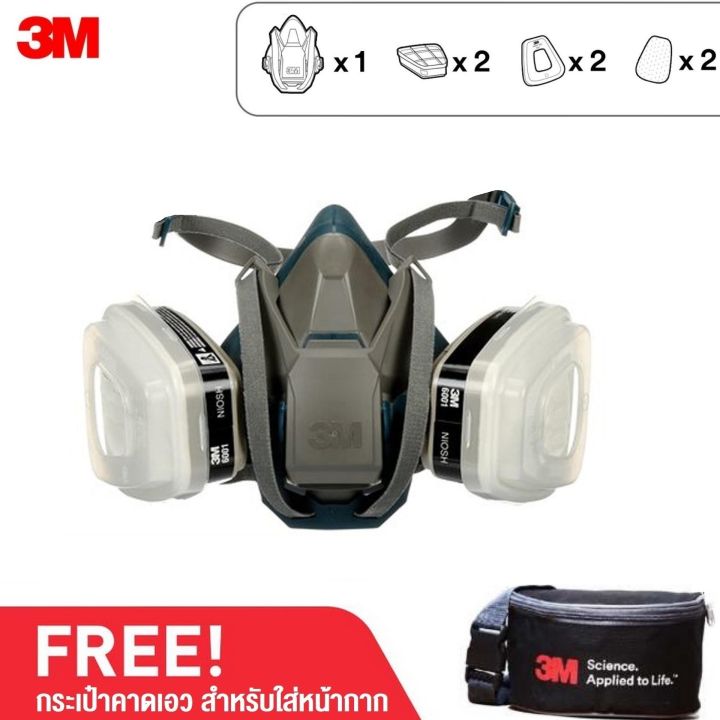 3M หน้ากากครึ่งหน้าชนิดไส้กรองคู่ 6501QL 6502QL 6503QL พร้อมอุปกรณ์ 7 ...