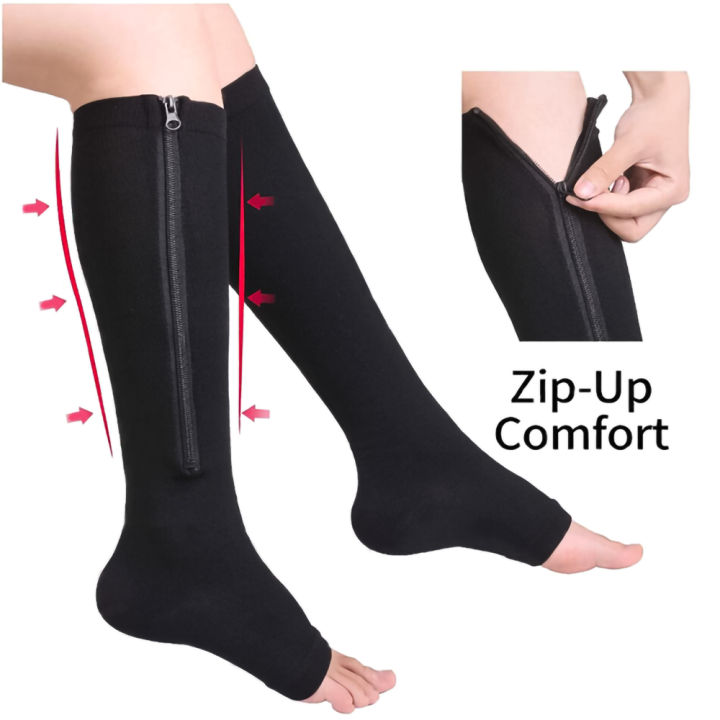 2Pcs Medical Compression Socks with Zipper for Varicose Veins Graduated ...