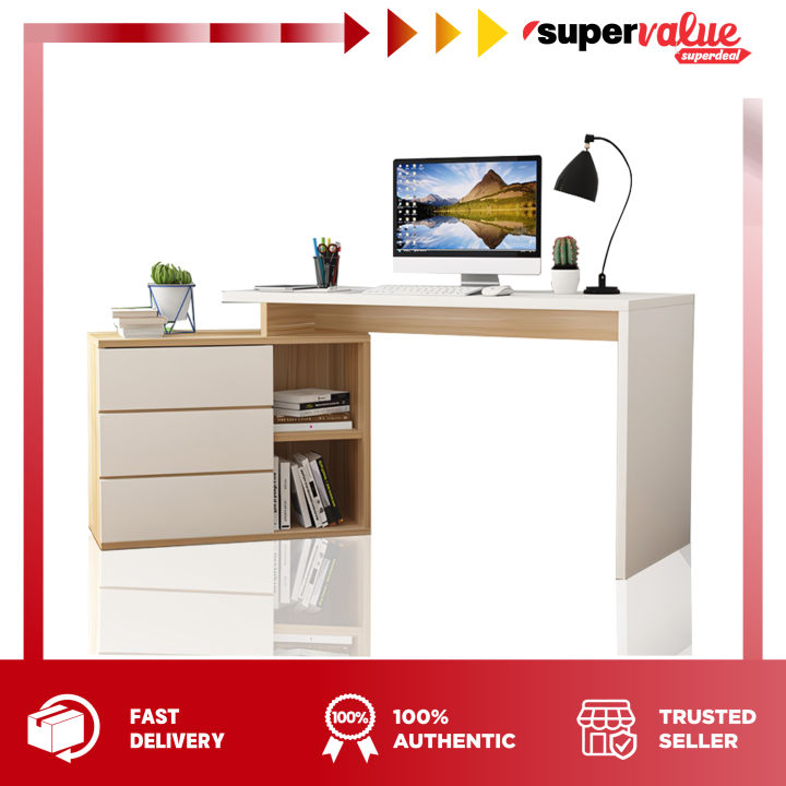 SuperValue Wooden One-Piece Retractable Computer Desk with Drawers ...