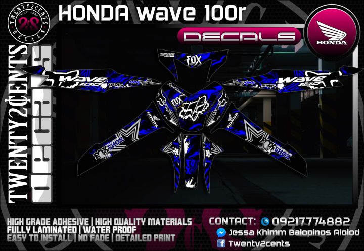 Honda Wave 100 / 100R Decals High-Quality Stickers racing fox blue ...