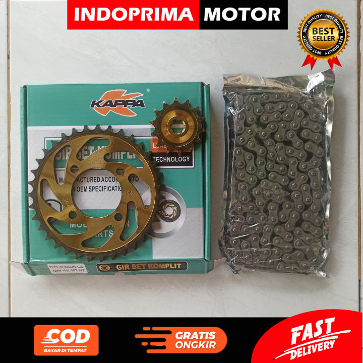 KAPPA GEAR SET KOMPLIT SHOGUN 125. GIGI TARIK GOLD DAN RANTAI SUZUKI ...