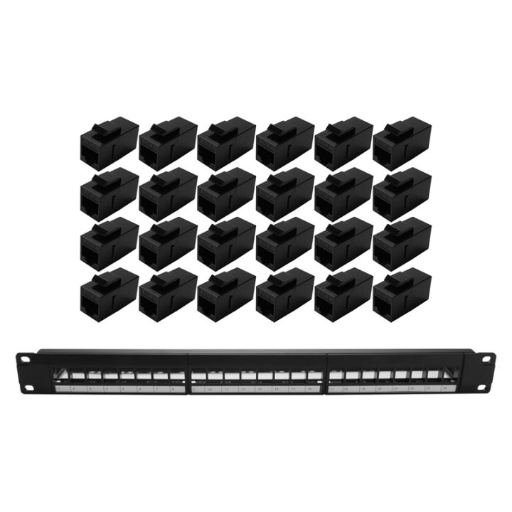 (KAWM) 19Inch 1U Cabinet Rack Pass-Through 24 Port CAT6 Patch Panel ...
