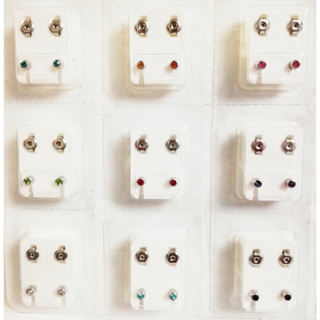 Ear piercing Stud Earrings 24k white gold plated (4mm) Subang tindik ...