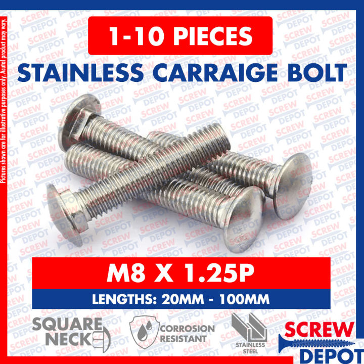 5PCS M8 ( 8mm ) SS Carriage Bolt / Stainless Bumper Bolt Square Neck ...