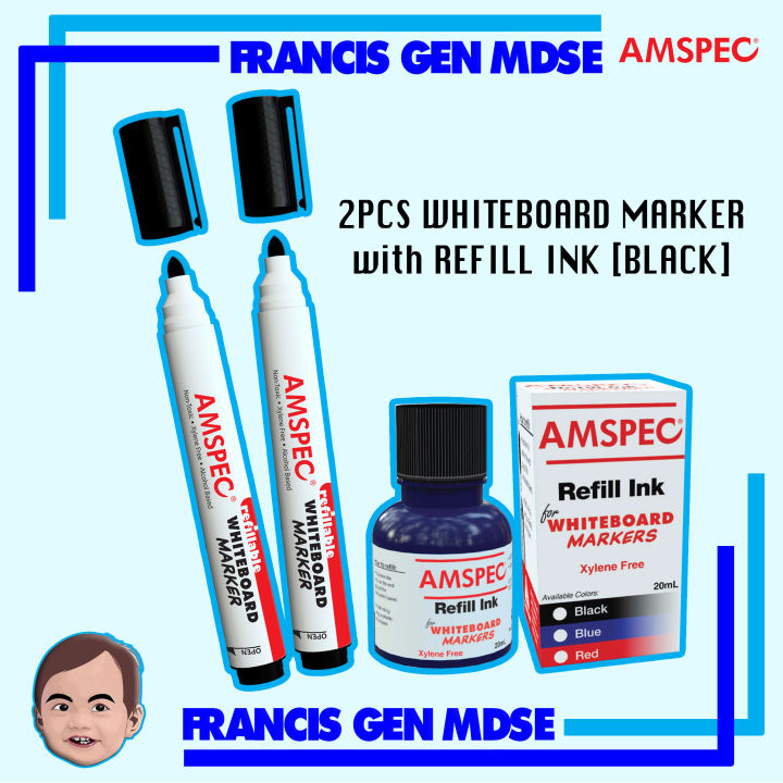 2pcs Amspec REFILLABLE WHITEBOARD MARKER with 20mL REFILL INK [Bullet ...