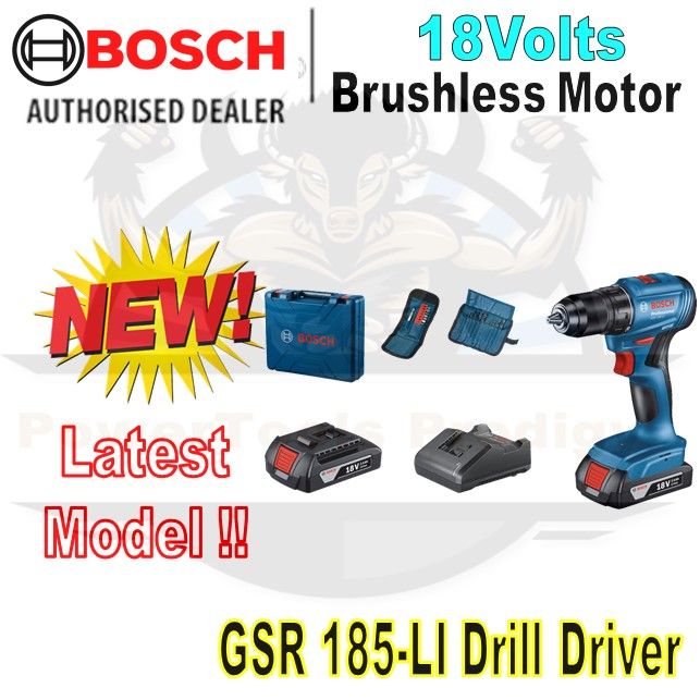 BOSCH GSR 185-LI CORDLESS DRILL DRIVER WITH 23 PCS ACCESSORIES/ BRUSHLESS MOTOR AND METAL CHUCK ...