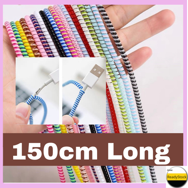 150cm Cable Tie Protector Spring Wrapper DIY Charging USB Earphone ...