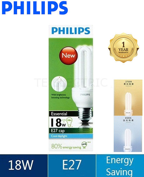 PHILIPS 18W E27 PLCE ENERGY SAVING BULB 3U ESSENTIAL BULB 865 6500K ...