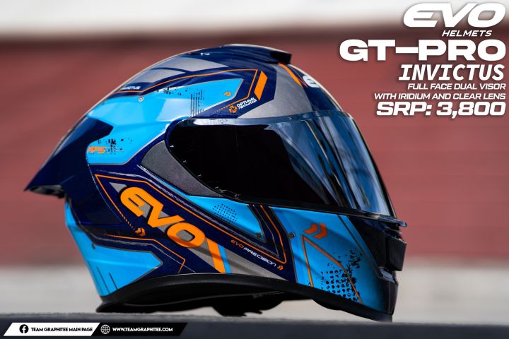 EVO GT-PRO INVICTUS BLUE (SILVER IRIDIUM LENS) FULL FACE DUAL VISOR ...