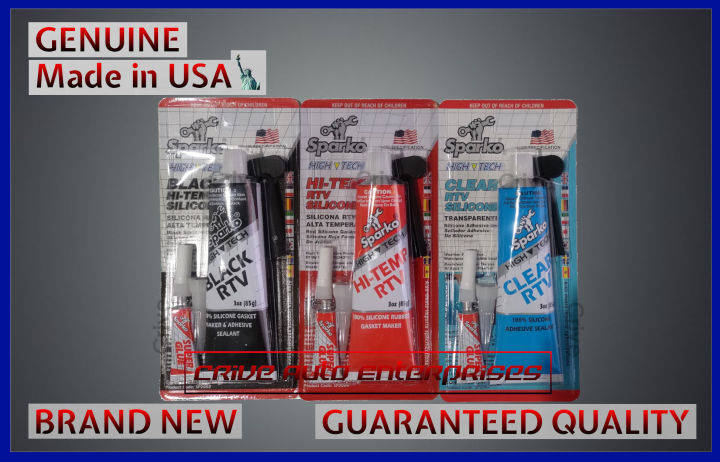 GENUINE Sparko Silicone Rubber Gasket Maker Hi-Temp RTV (85g / 3oz) Sealant Black / Red / Clear ...