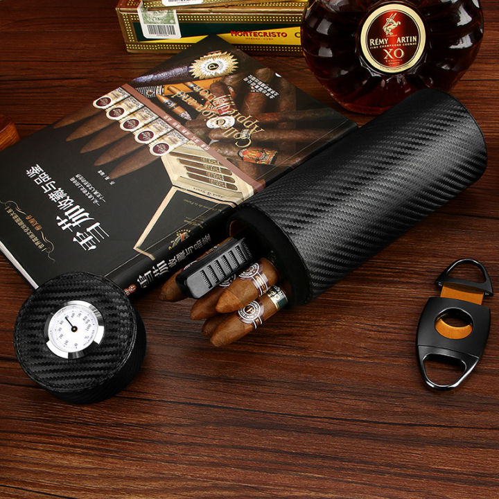 Baik [mudah alih adat karbon serat cerut tiub perjalanan cerut Humidor ...