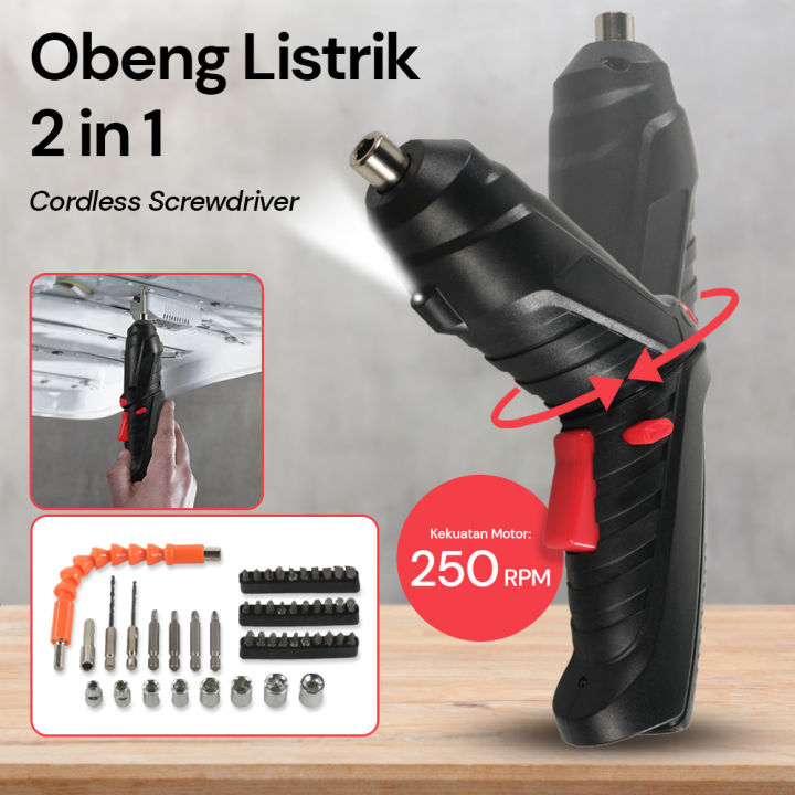 Obeng Listrik Cordless Screwdriver 2 in 1 250 RPM alat perkakas ...