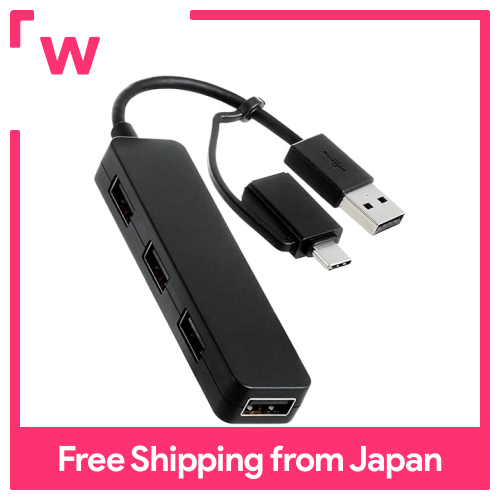 ELECOM USB Hub USBHUB2.0 4 port with Type-C conversion adapter Black ...