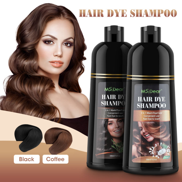 500ml Fast Effect Black Hair Dye Shampoo Cover White Grey Hair Instant ...