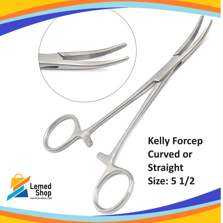 Kelly Forceps Straight or Curved Locking Tweezers CLAMP, HEMOSTAT, Silver, Curved, 5-1/2 INCH ...