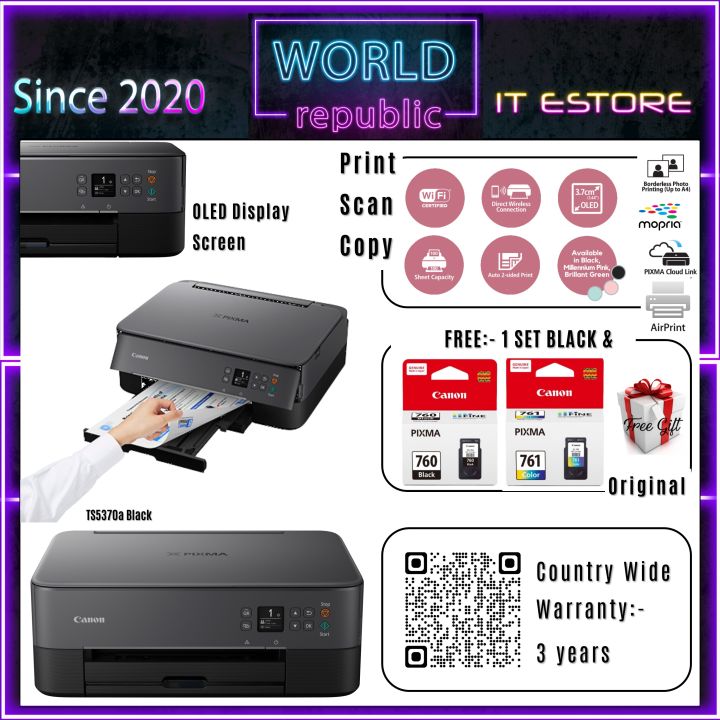 Canon PIXMA TS5370 / TS5370a Compact Wireless Photo All-In-One with 1. ...