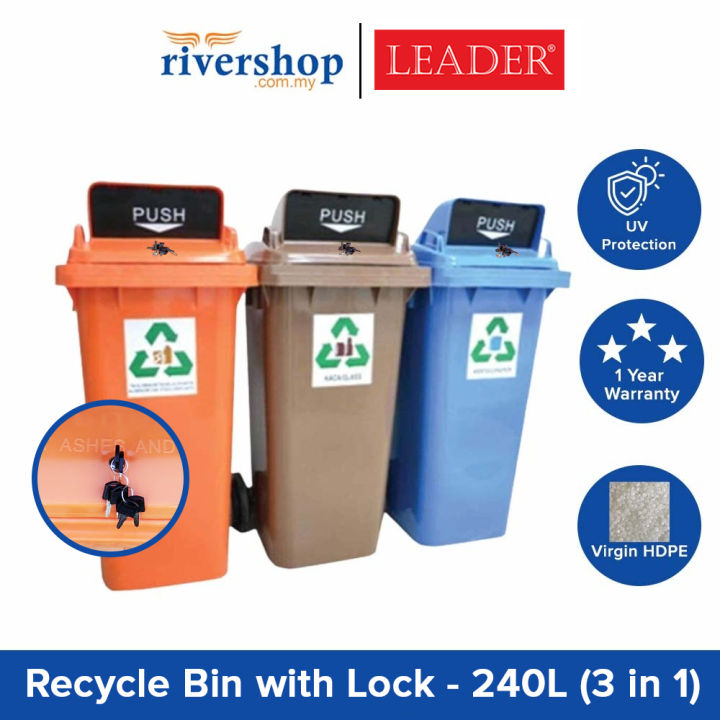 LEADER 240Litres Recycle Bin Large Plastic Dustbin Rubbish Bin Trash ...