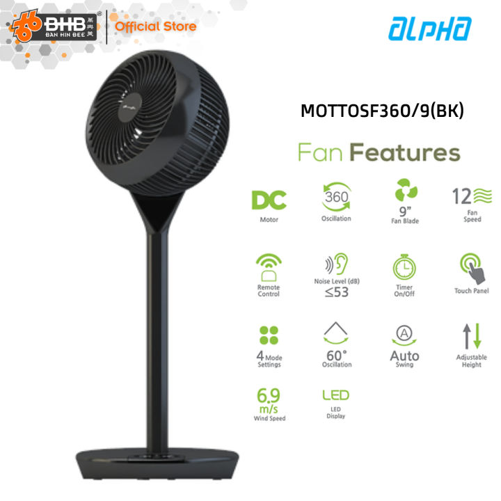 Alpha Motto SF 360/9-DC 9 Inch DC Motor Stand Fan 360 - MOTTOSF360/9BK ...