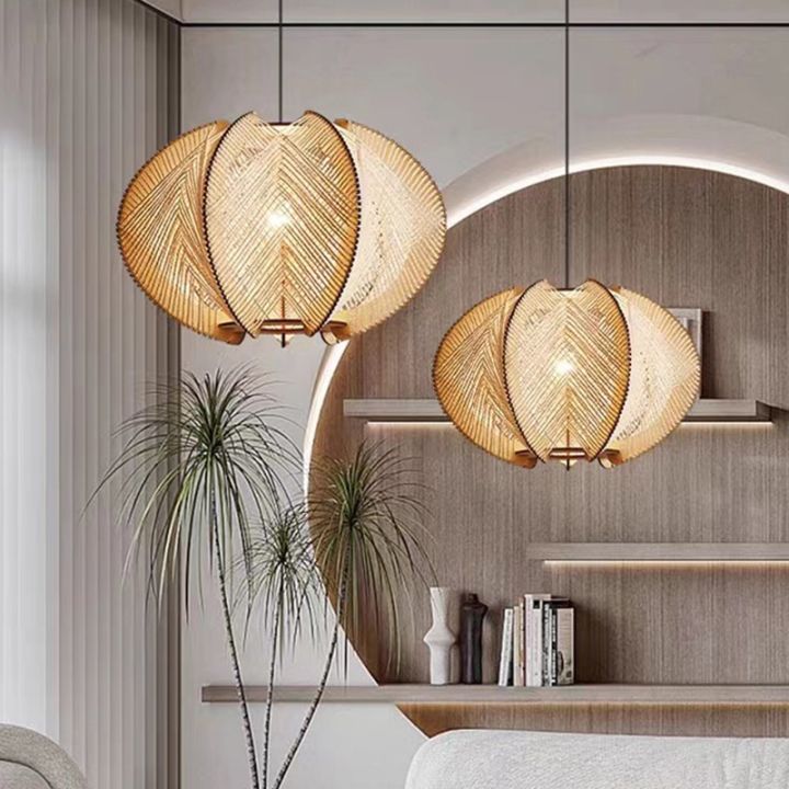 Japanese Style Rattan Chandelier Ceiling Light Bamboo Pendant Light ...