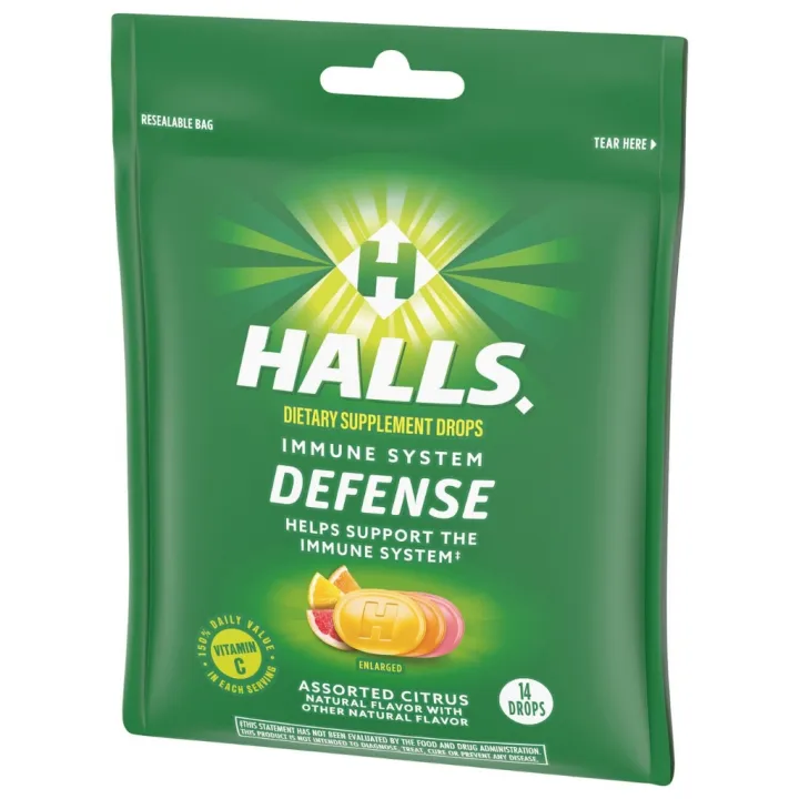 HALLS DEFENSE IMMUNE SUPPORT DROPS – ASSORTED CITRUS – 14 LOZENGES ...