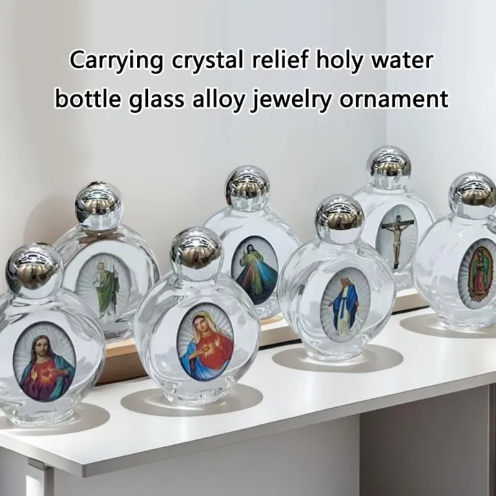 Set of 6 Christian Vessel Holy Water Bottle Vials Metal Lid Home Church ...