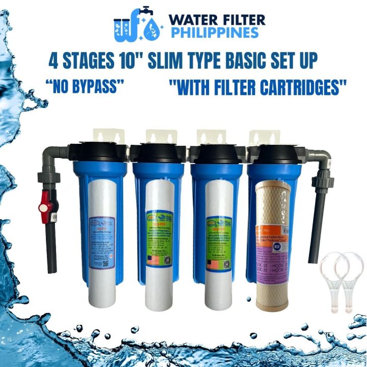 Water Filter 4 Stages 10" Slim Type Basic No Bypass WH Complete Set Up ...