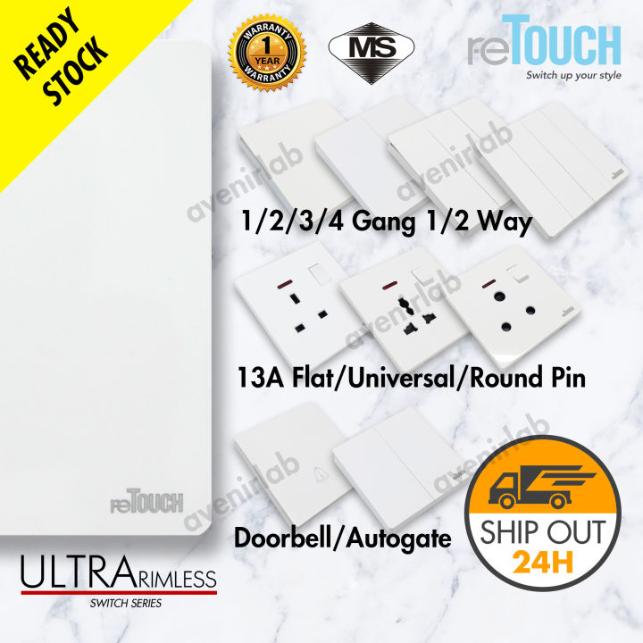 [WHITE] reTouch Ultra Rimless 1/2/3/4 Gang 1/2Way Wall Switch 20A/45A ...