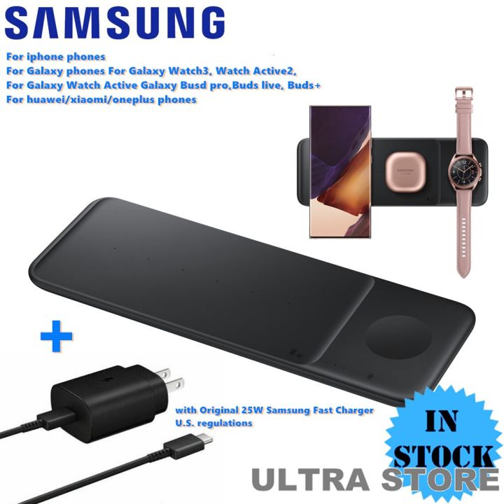 Original Samsung 3in1ที่ชาร์จไร้สายแบบรวดเร็ว Trio Pad สำหรับโทรศัพท์ ...