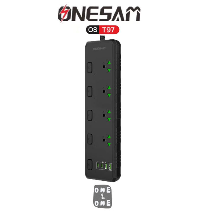 ปลั๊กไฟ ONESAM รุ่น OS-T97 เต้ารับ 4 ช่อง 2300W PD 2 พอร์ต USB 2 พอร์ต ชาร์จไว 3.1A มีสวิตซ์ ยาว ...
