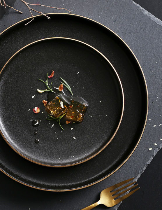 KD matte black steak plate set ceramic stoneware | Lazada PH