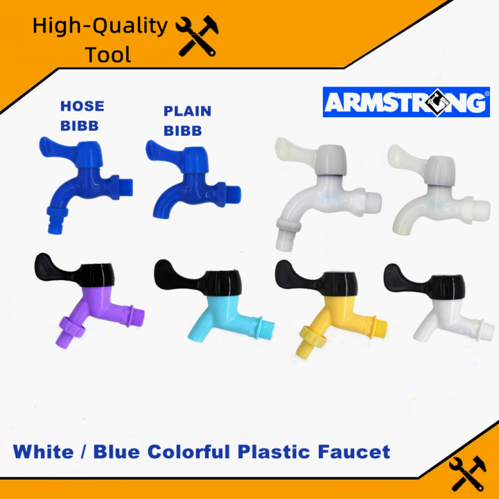 PVC Faucet White / Blue Colorful Plastic Faucet Plain Bibb And W/ Hose ...
