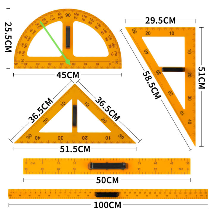 Large magnetic plastic triangle set for teaching protractor ruler ...
