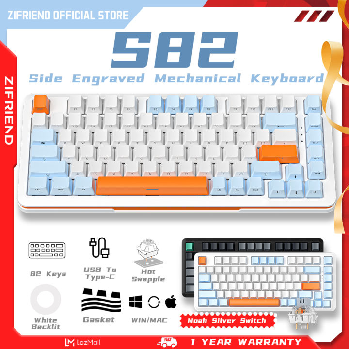 ZIFRIEND S82 82 Keys Mechanical Keyboard Wired 75% Layout PBT Keycaps Side Engraved Gaming ...