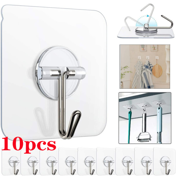 10pcs Clear Adhesive Hooks Hook Heavy Duty Wall Hooks Waterproof Sticky ...