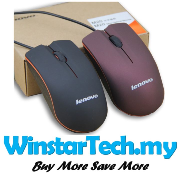 LENOVO M20 USB 3 BUTTON 1000 DPI WIRED MINI OPTICAL MOUSE | Lazada