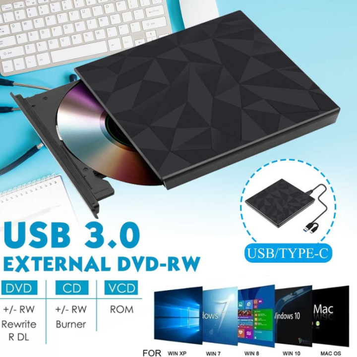 GSE USB 3.0 Slim External DVD RW CD Writer Drive Burner Reader Player ...