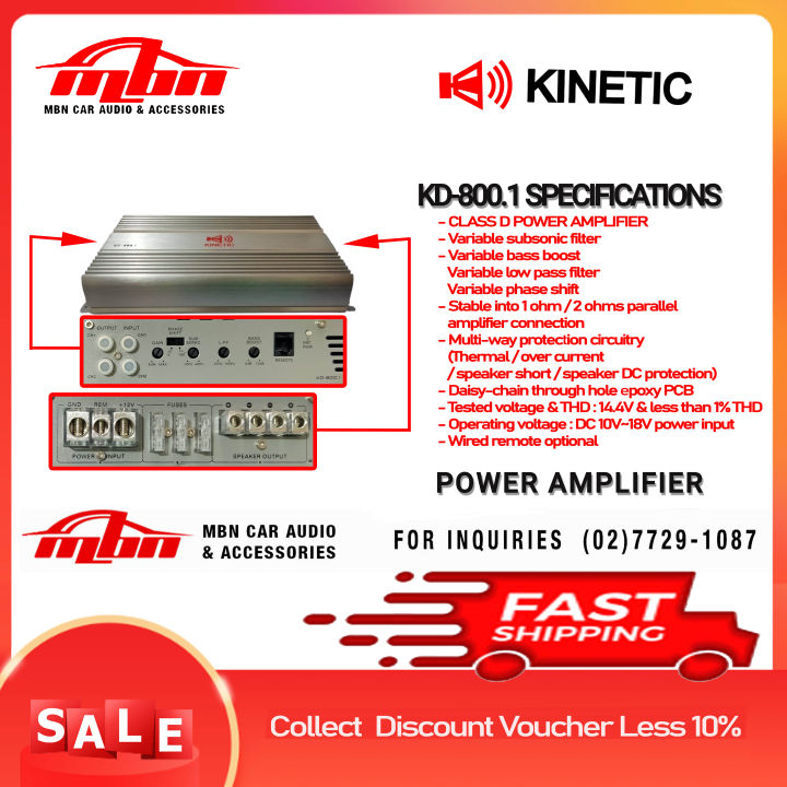 Kinetic KD-800.1 Mono Amplifier 800RMS Output Power / 1600watts Max ...