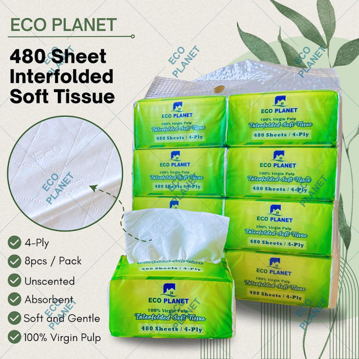 ECO PLANET 480 Sheet Interfolded Tissue 4-Ply Thickness Soft and ...