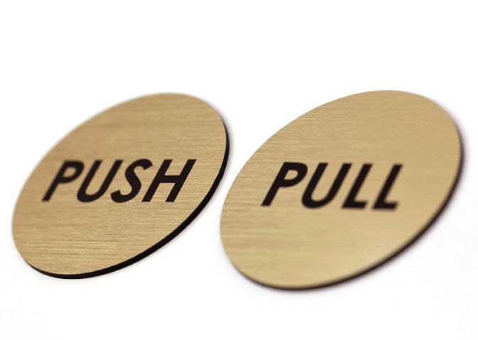 Gold/Silver Push Pull Door Signs | Set of 2 | 2" Round - Laser Engraved ...