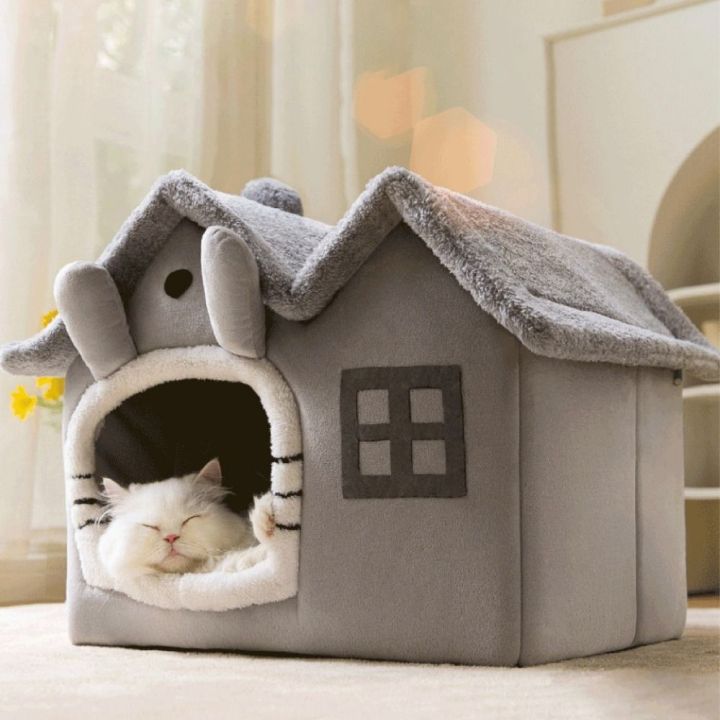 SWEET ELVES House Shape Winter Cat House Foldable Removable Cat Cushion ...